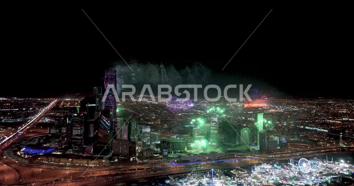 Celebrations with fireworks on occasions in the sky of Saudi Arabia ...