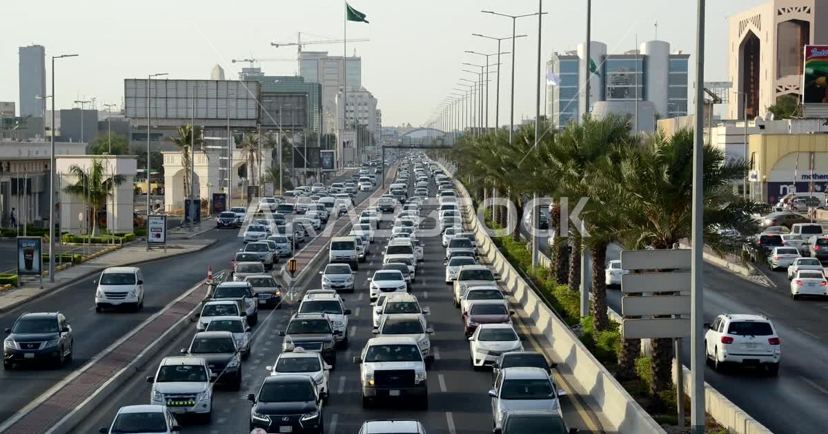 Traffic jam at noon, drone photography of traffic and cars in the city ...