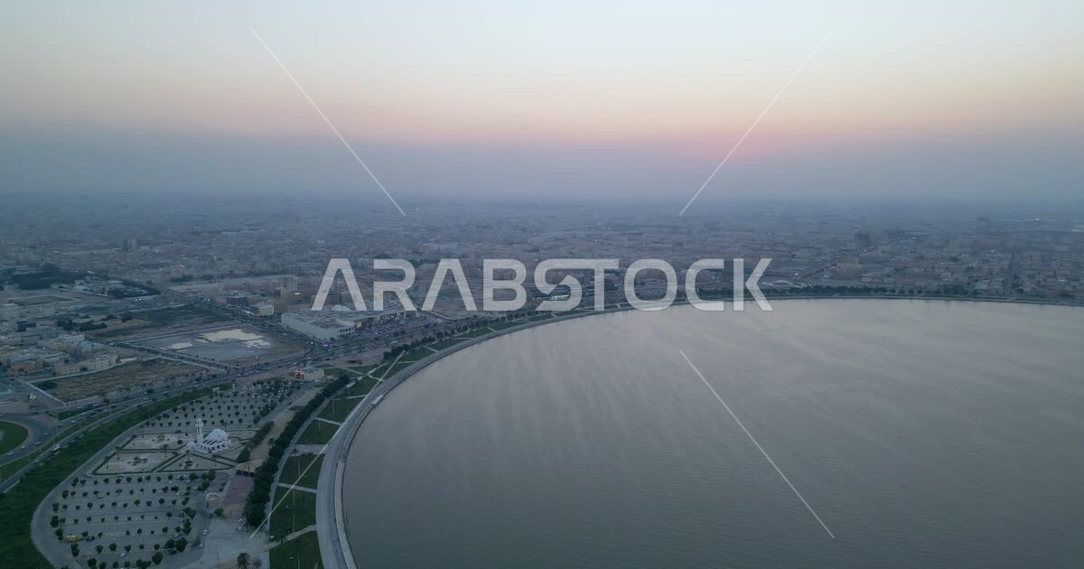 The waterfront in Dammam in the Kingdom of Saudi Arabia at sunrise ...