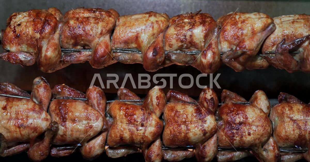 Grilled chicken on the grill, Saudi Arabian Gulf cuisine, fried chicken ...
