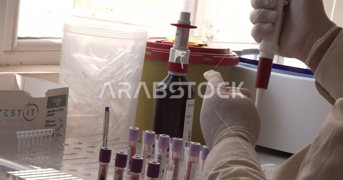 Analysis ampoules in modern medical laboratories, a close-up of a ...