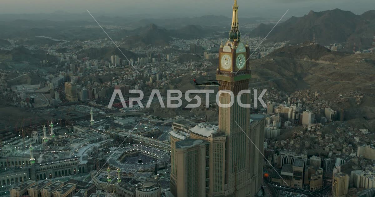 Growth and urban progress of towers and buildings in Mecca, aerial ...