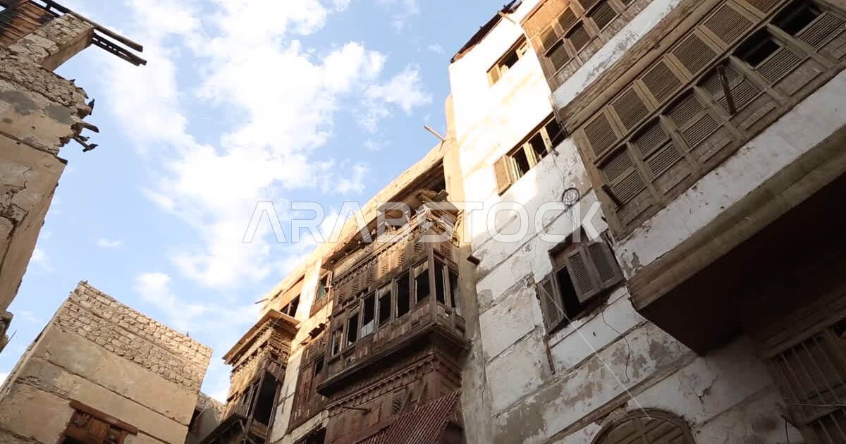 Arab-Islamic architectural design in the historic city of Jeddah, drone ...