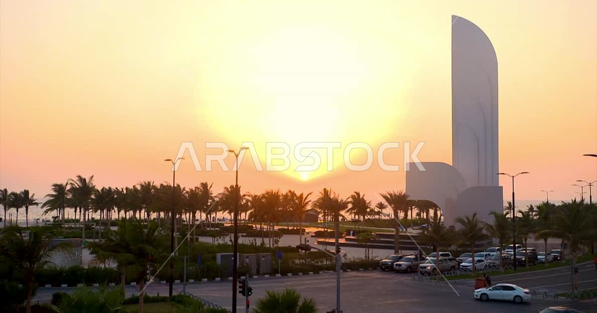 Famous roads and tourist attractions in Jeddah Corniche overlooking the ...