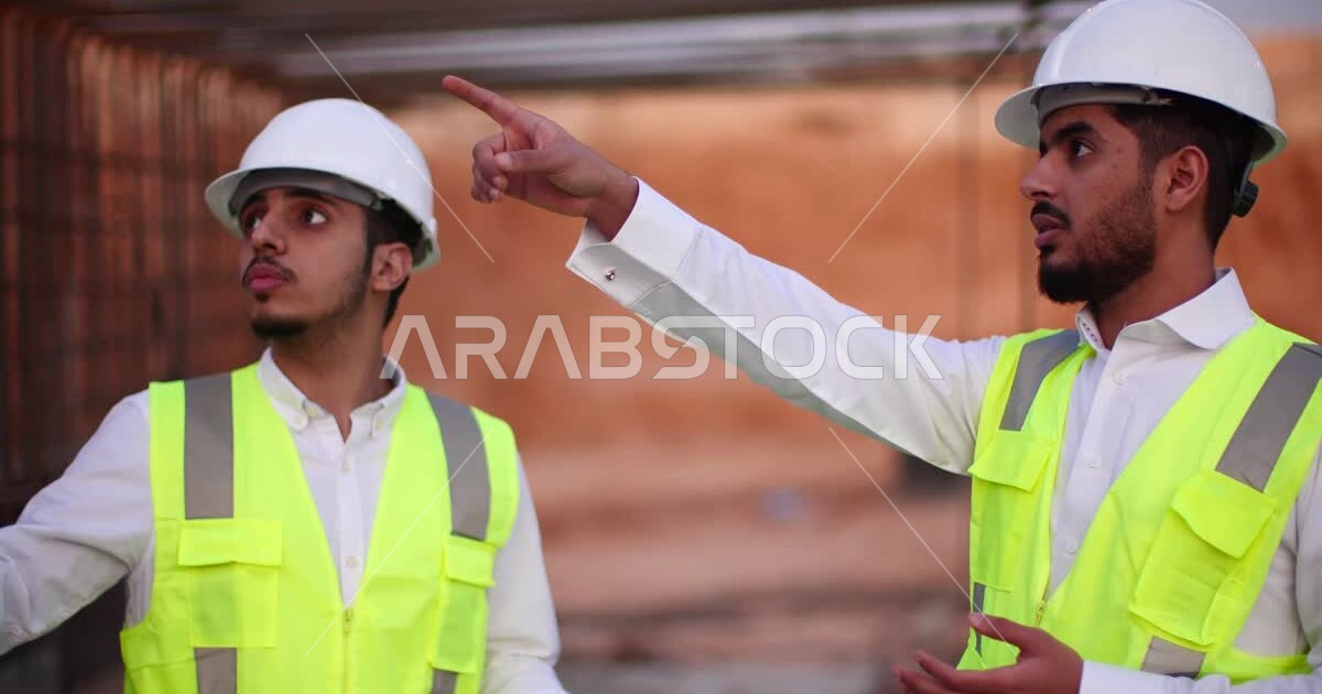 The Saudi consultant engineer stands at the construction site and next ...