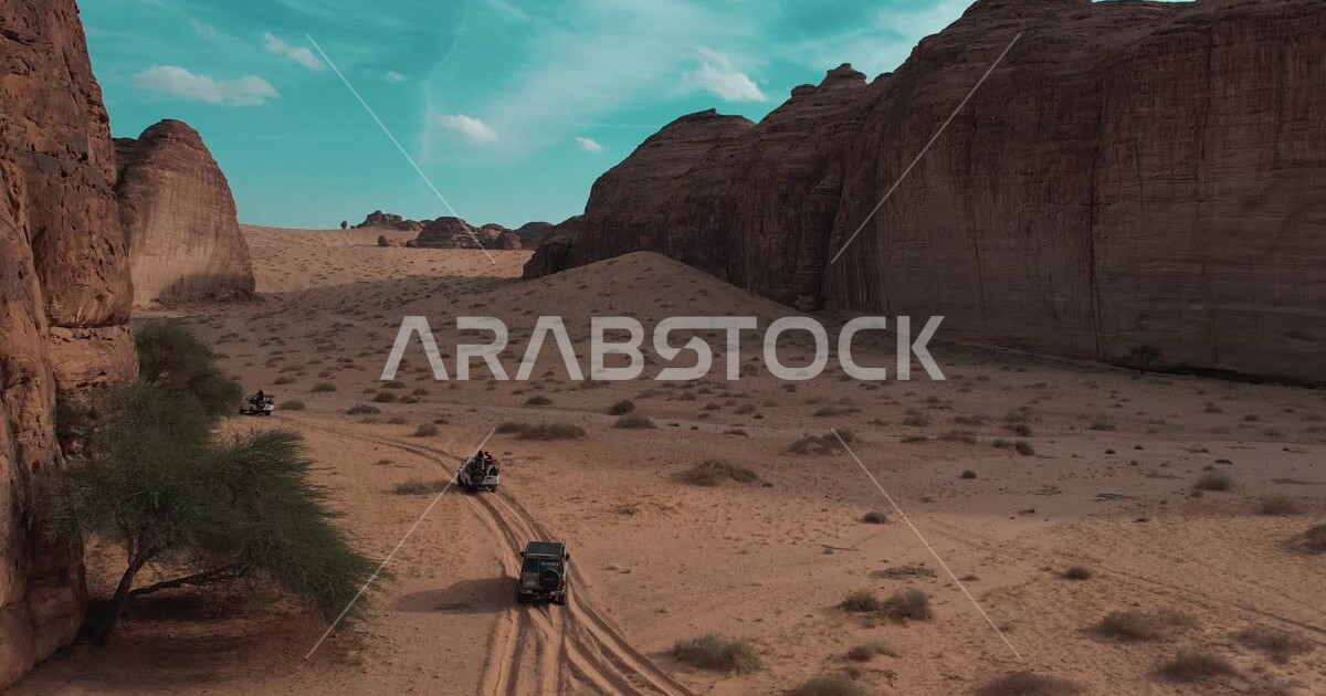 Terrain and rock formations in the mountain peaks and heights, drone ...