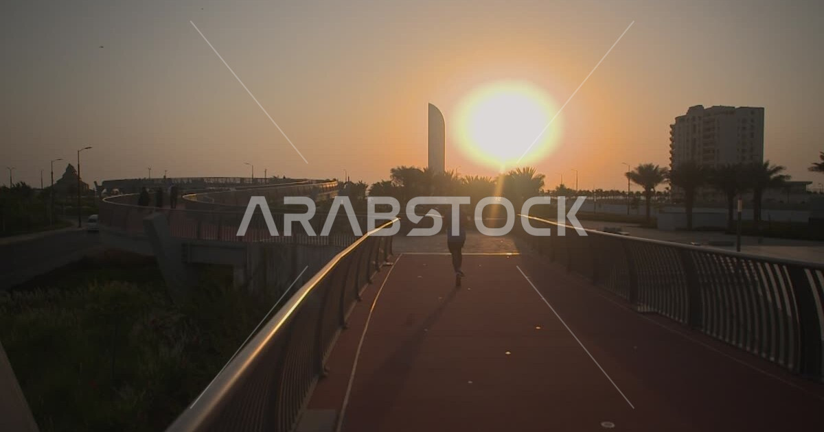 Famous roads and tourist attractions in the Jeddah Corniche overlooking ...