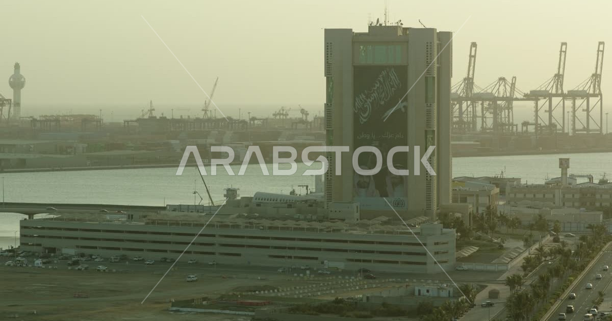 A view of the waterfront of the city of Jeddah on the Red Sea coast ...