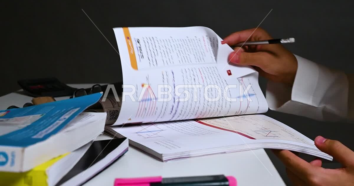 Identifying important ideas with colored pens, preparing for semester ...