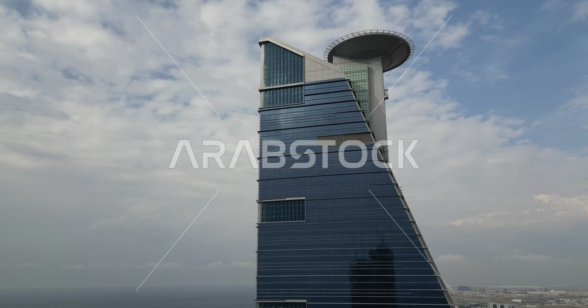 Towers and skyscrapers in the coastal city, a close-up of the ...