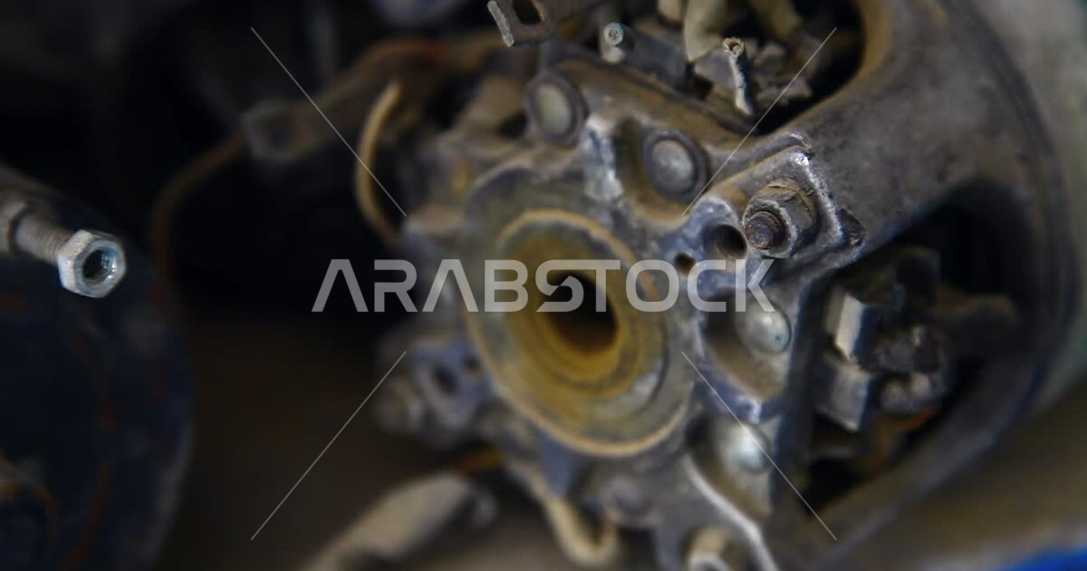Close-up photography of the car's engine parts, inspection and ...