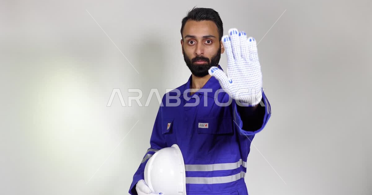 Portrait of a successful Saudi Gulf firefighter, emergency firefighting ...