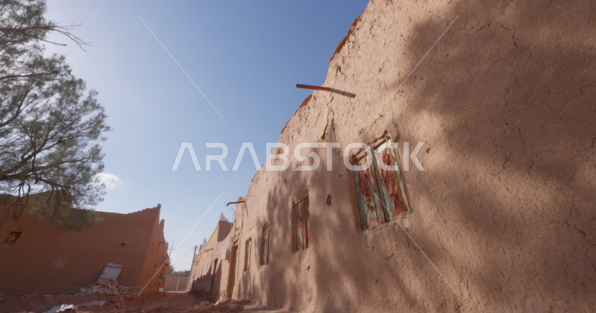Trees and nature in Sudair Governorate in the city of Riyadh, old walls ...