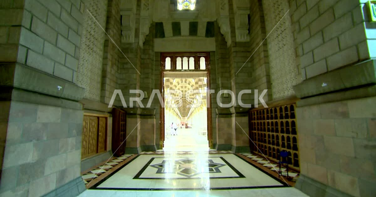 Othman bin Affan’s door in the Prophet’s Mosque, performing prayers in ...