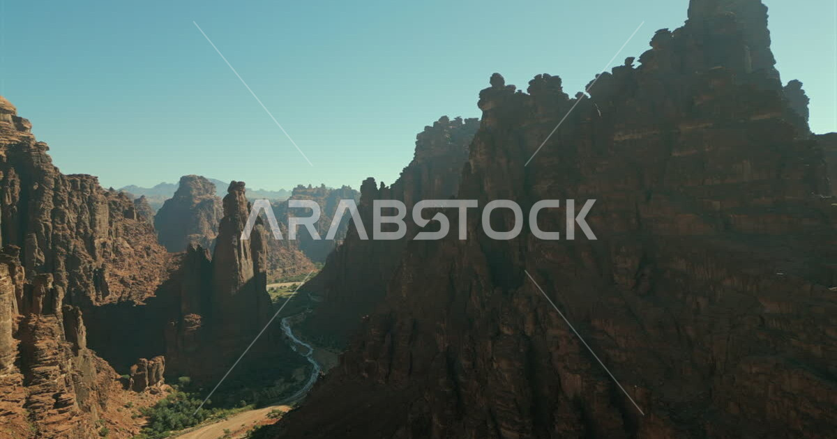 Aerial drone photography of Wadi Al-Disa in the Tabuk region, terrain ...