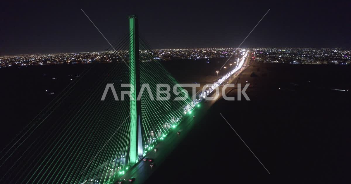 Advanced architecture, traffic and cars at night, aerial drone ...