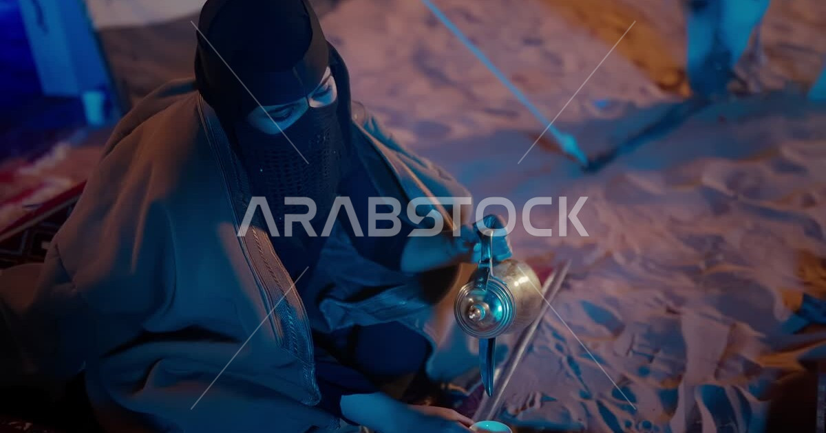 Authentic Saudi customs and traditions in serving Arabic coffee, the ...