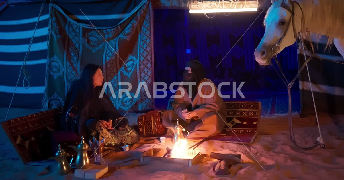 Authentic customs and traditions in serving Arabic coffee, the concept of good generosity and ...