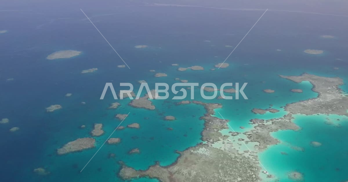 The seashore on Bayada Island in the Kingdom of Saudi Arabia, aerial ...