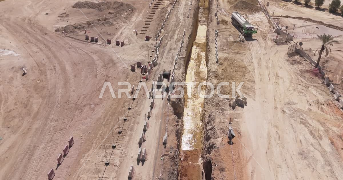 Aerial drone photography of the pipeline tunnel construction site ...