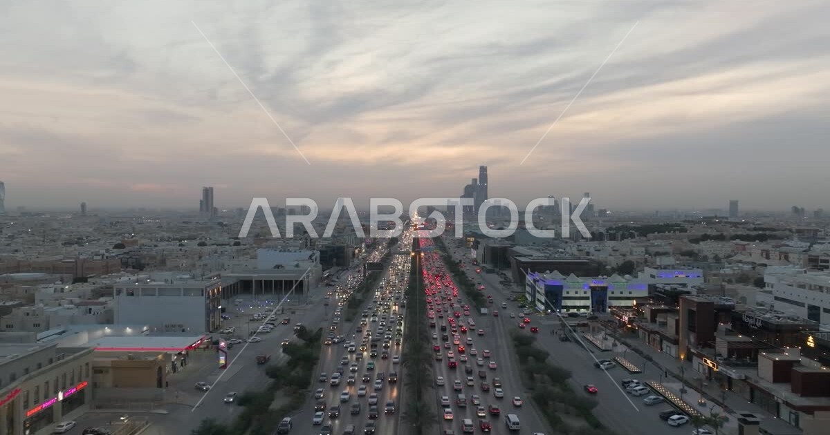 Car traffic in the Kingdom of Saudi Arabia during the day, paved roads ...