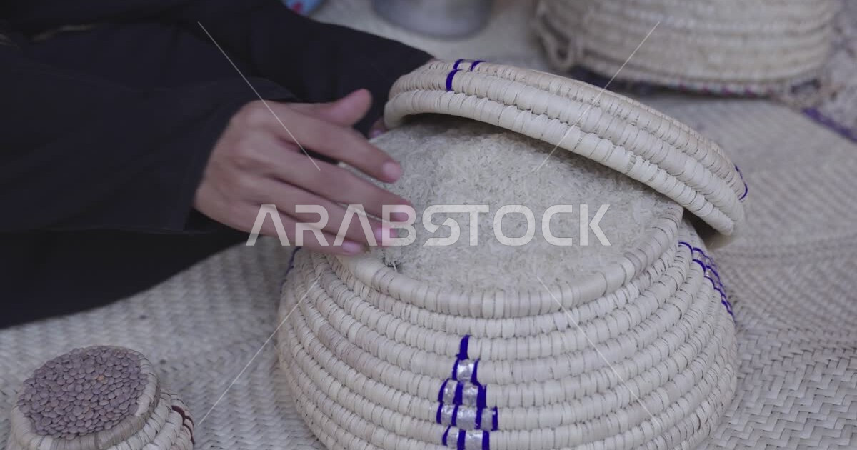 Selling lentils and legumes on a popular rug, displaying cereals and ...
