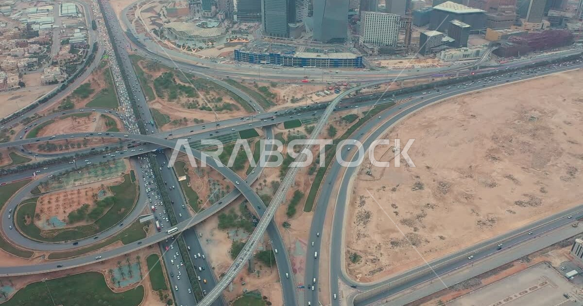 Paved roads and bridges, drone photography of car traffic on the roads ...