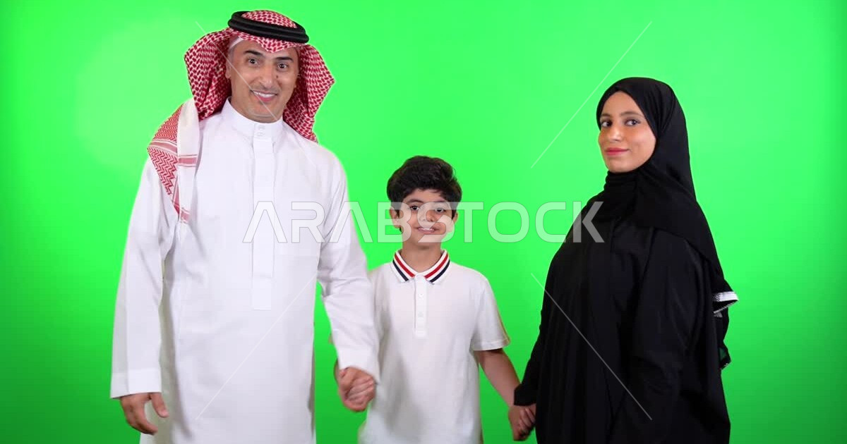 Happy Saudi Arabian Gulf family, with different hand gestures and faces ...