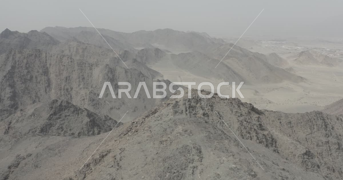 Drone photography of the mountain peaks and heights in Mecca, natural ...