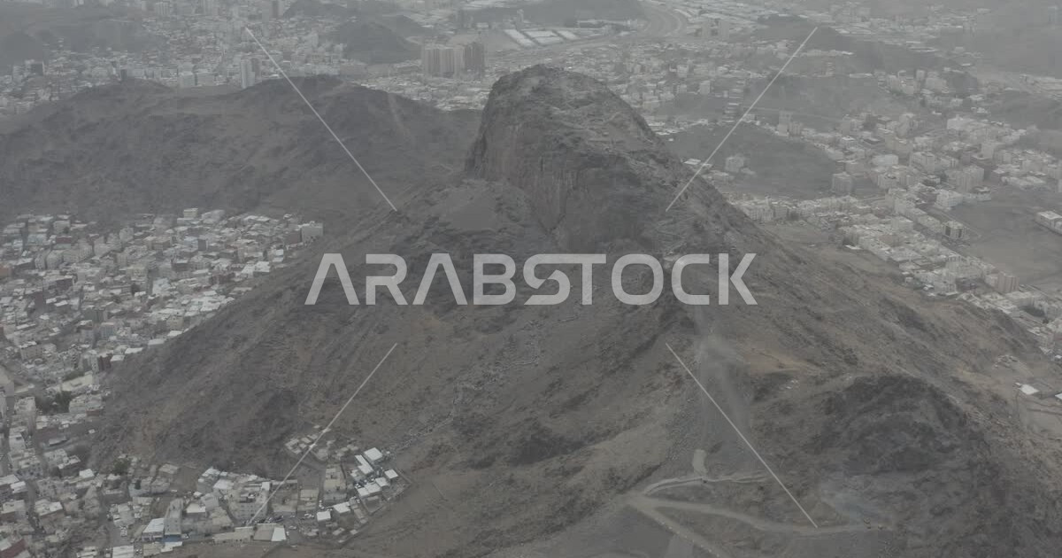Natural rock formations, aerial drone photography of Jabal al-Nour ...