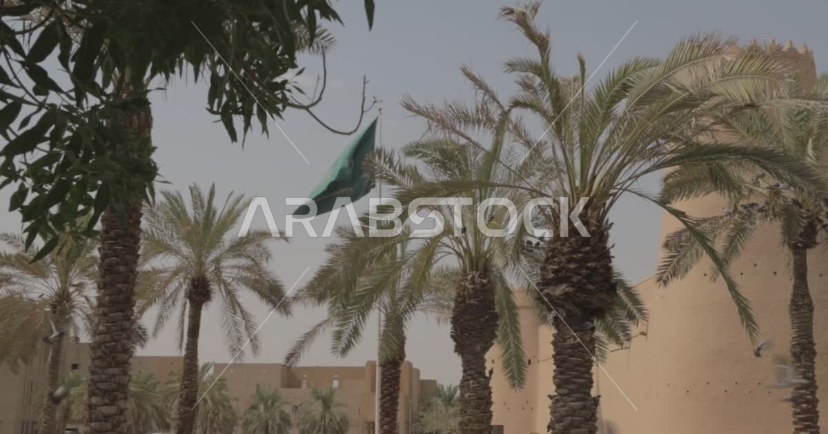 Interest in planting green palm trees, the flag of Islam and monotheism ...