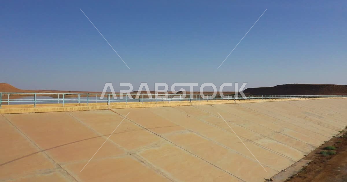 A view of Rawdat Sudair Dam in Riyadh, Saudi Arabia, aerial photography ...