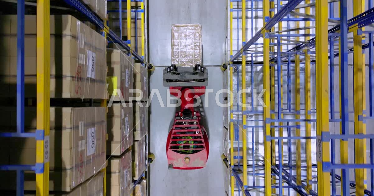 Packages packed and wrapped on shelves, shipping and importing products ...