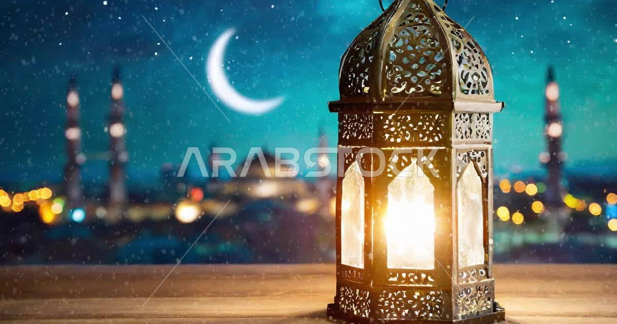 Decorations, lights, and a spiritual Ramadan atmosphere, a close-up of ...