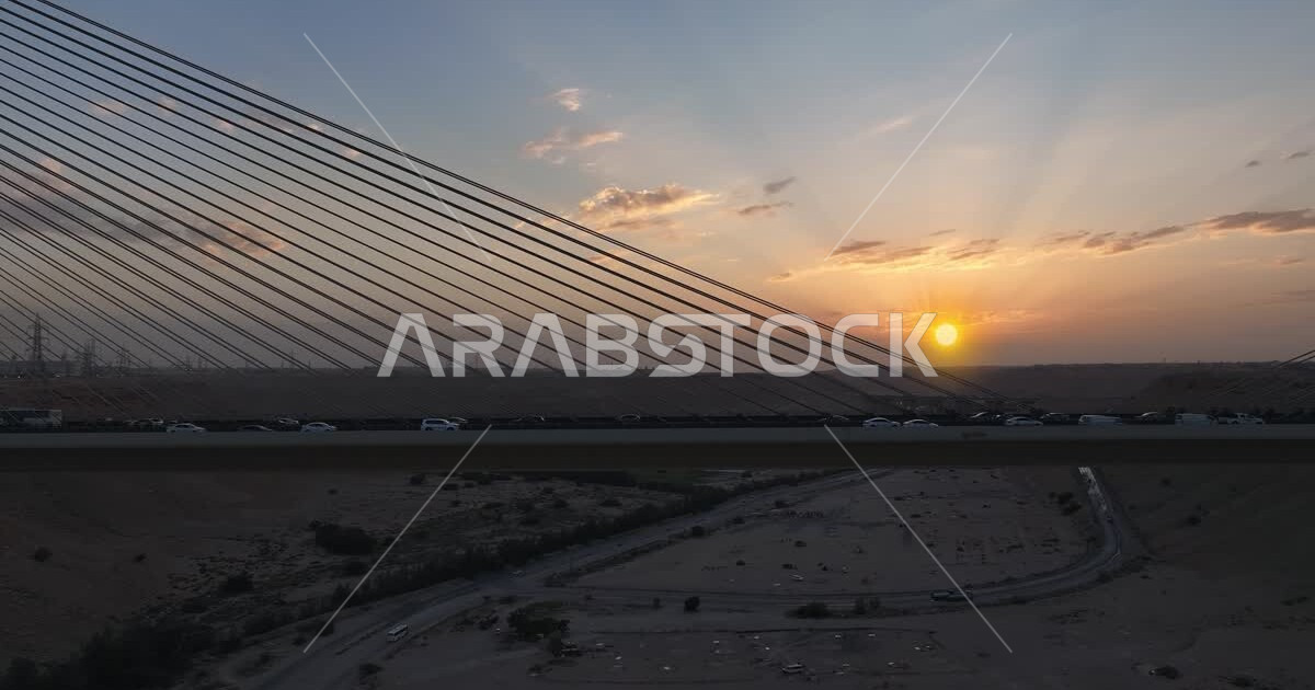 Aerial drone photography of traffic and cars during the day, the cable ...