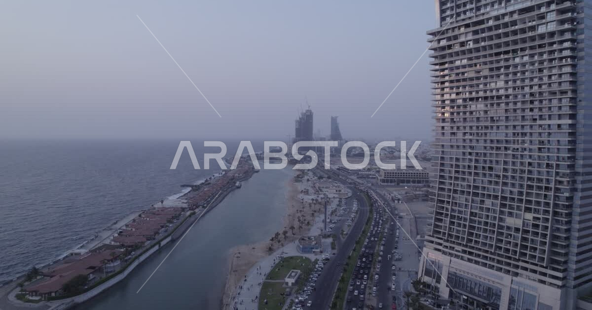 Saudi urban development and progress, aerial drone photography, towers ...