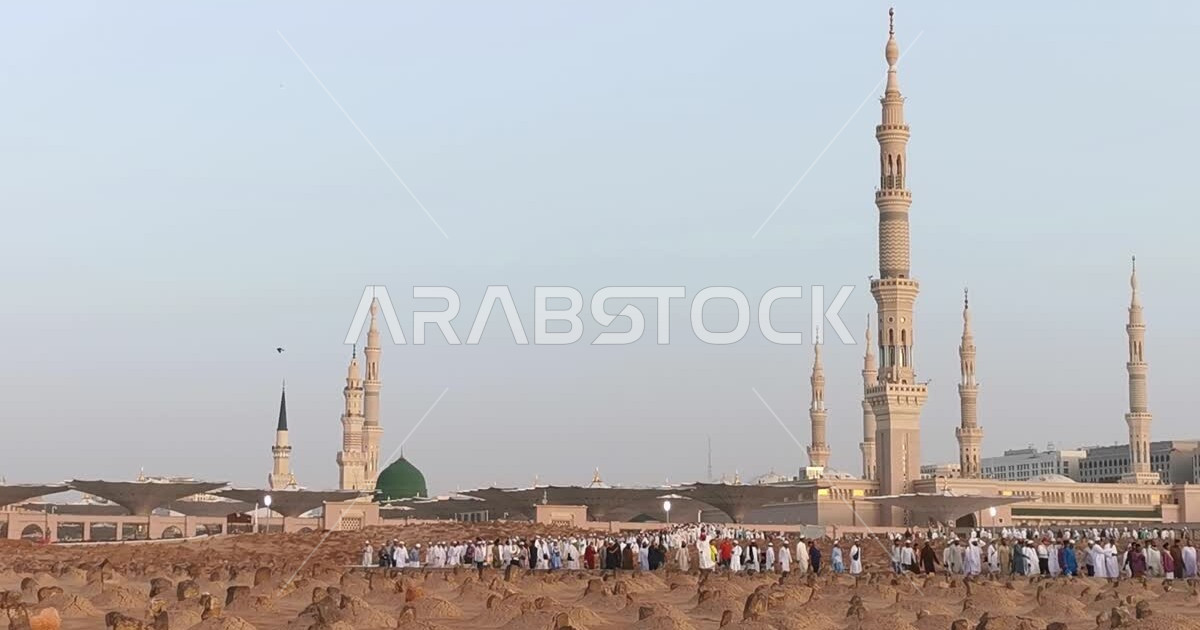 Al-Baqi Islamic Cemetery in Medina, Saudi Arabia, visitors to the Baqi ...