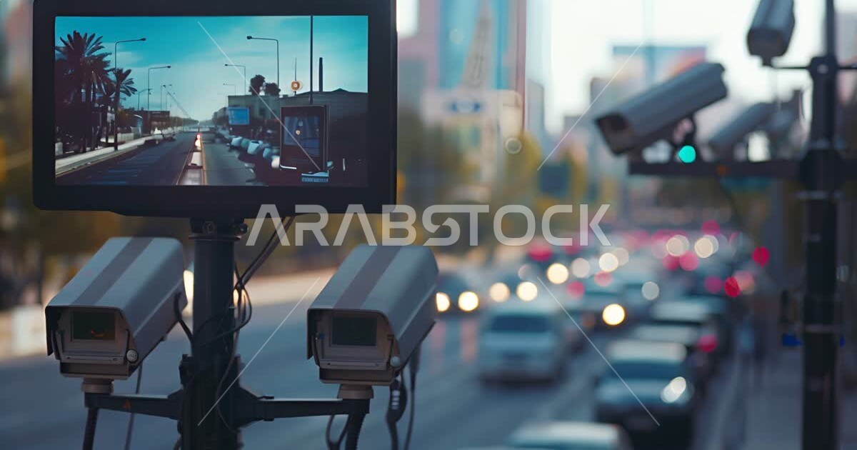 The concept of maintaining traffic safety, a close-up of the vigilant ...