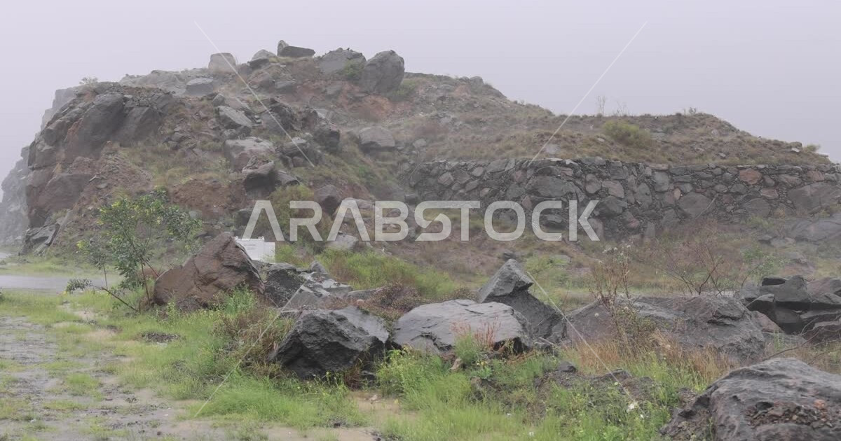 Rock formations and formations, torrents of heavy rainwater from the ...