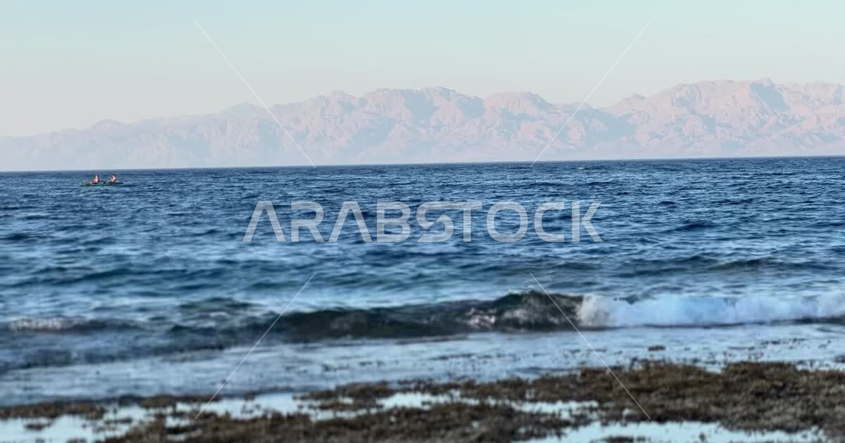 The shore of the Red Sea in the Kingdom of Saudi Arabia, the movement ...