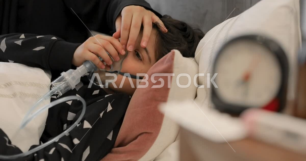 A sick Arab child suffers from fatigue and pain, receives care and ...