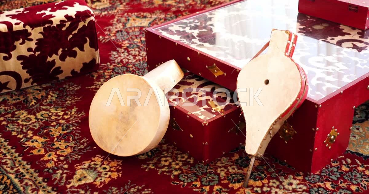 Traditional Saudi drums, oriental musical instruments and tools ...