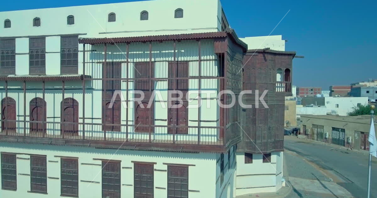 Archaeological historical monuments in the city of Yanbu, aerial drone ...