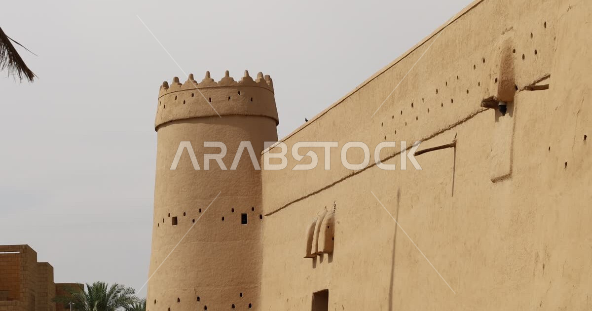 Old-style architectural art, close-up of the historic Masmak Palace ...
