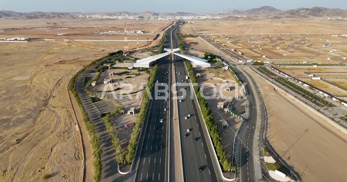 Close-up aerial drone photography of the model of the Qur’an Gate in ...
