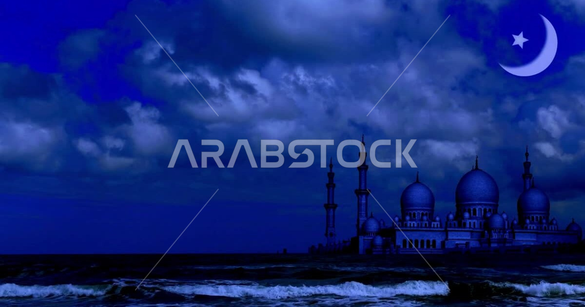 The luminous crescent in the sky at night, the architectural art of the ...