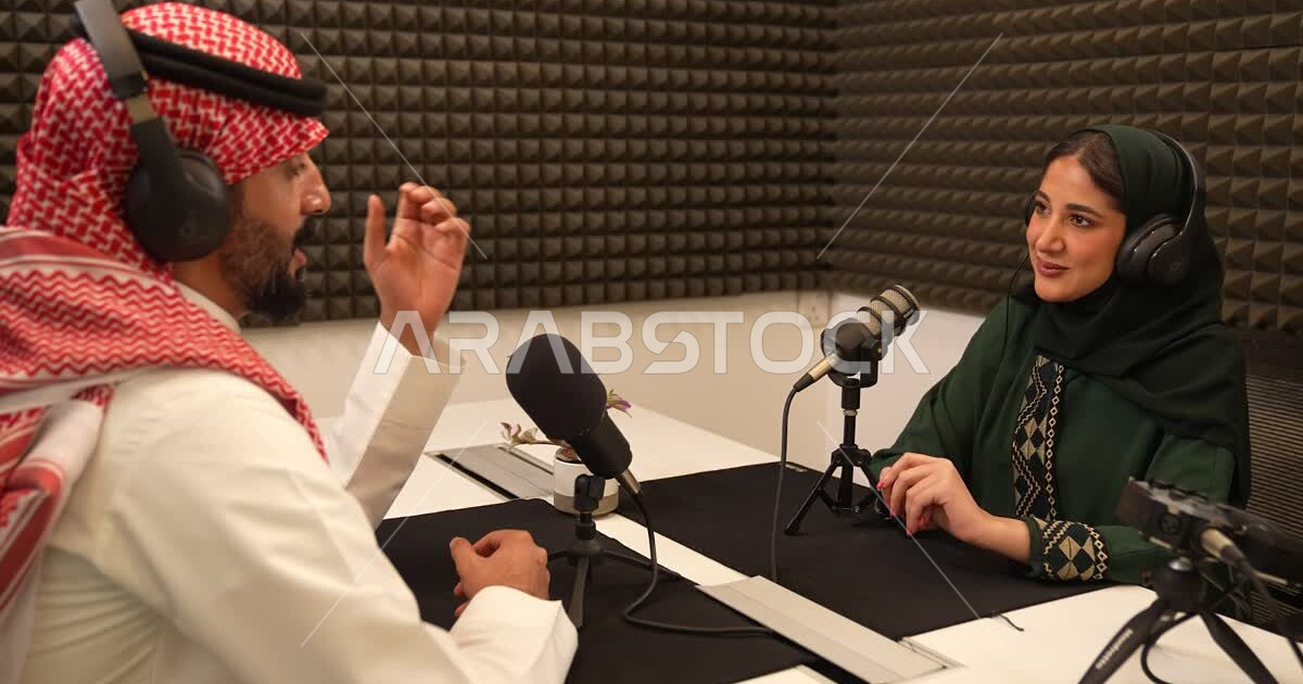 Discussions and dialogues between colleagues, a close-up of a Saudi ...