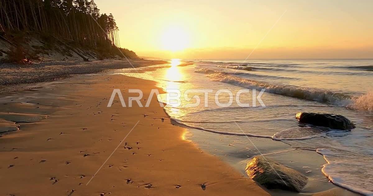 Calm sea waves on the beaches of the Kingdom of Saudi Arabia, enjoying ...