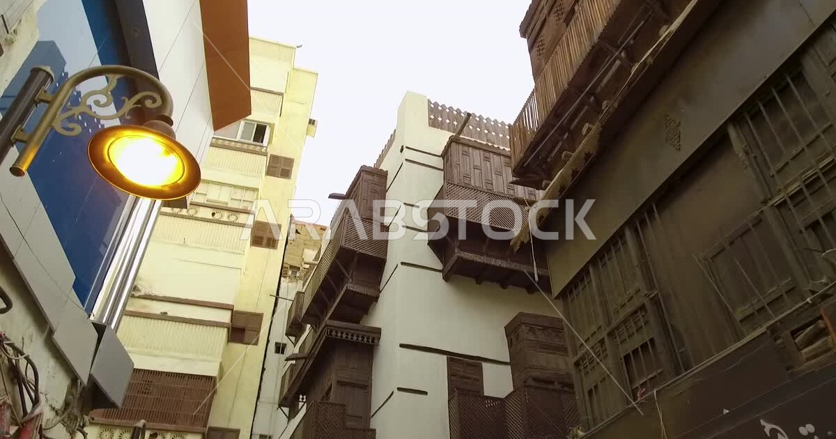 Wooden rawashin in ancient Arab architectural construction, popular ...