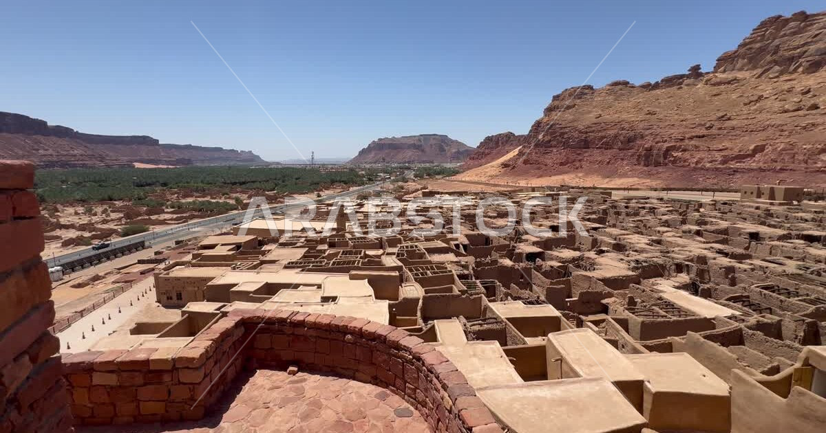 Archaeological buildings in desert areas, drone photography of ancient ...